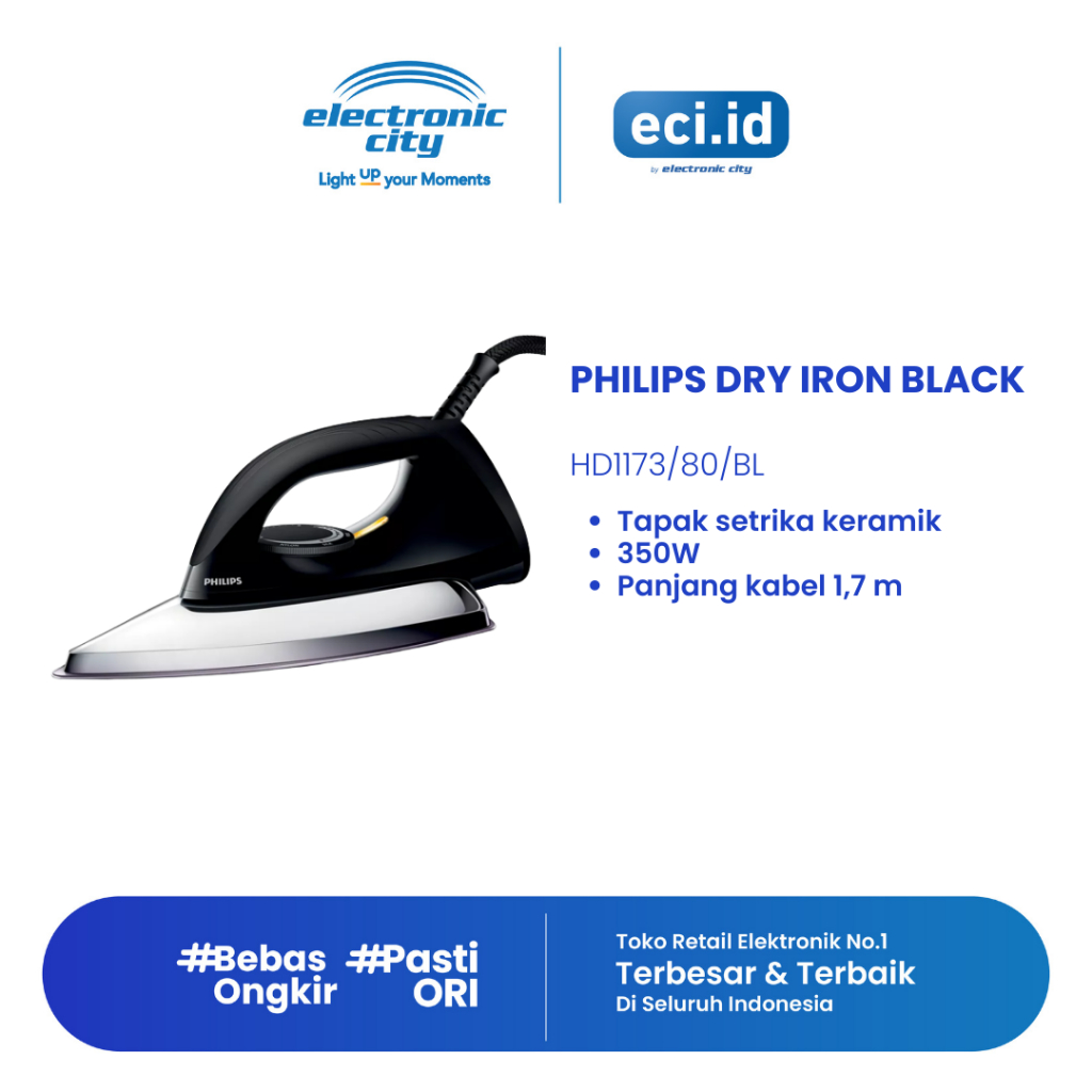 Jual Philips Dry Iron Black - HD1173/80/BL | Shopee Indonesia