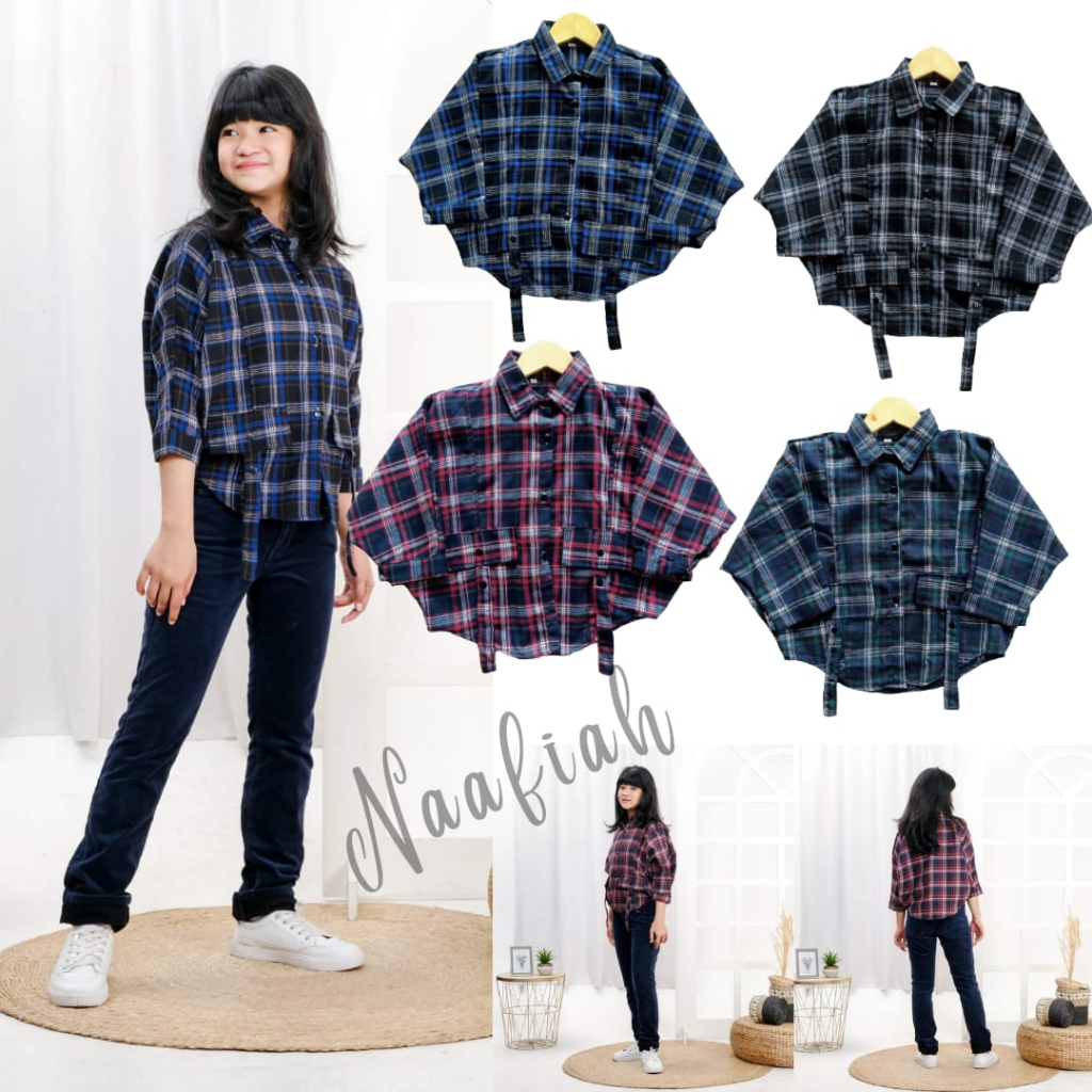 Jual Naafiah Atasan Kemeja flanel batwing anak perempuan 3-12 tahun ...