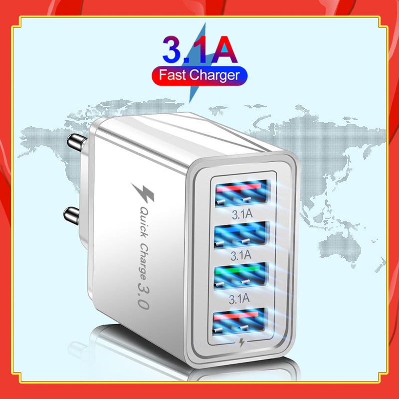 Jual Charger Fast Charging Adapter 4 Port 3.1A Colokan Listrik ...