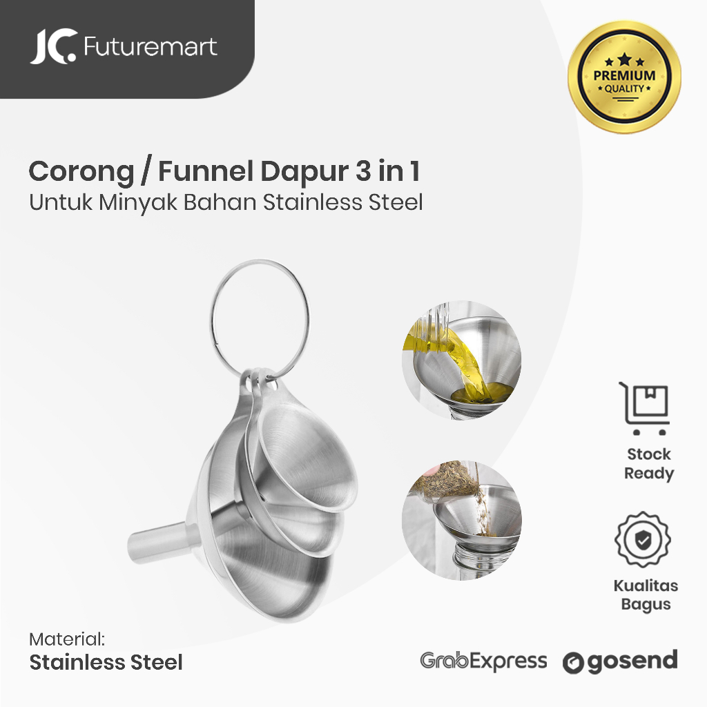 Jual Corong Stainless Steel Mini Funnel Set 3 Pcs Multifungsi D803 ...