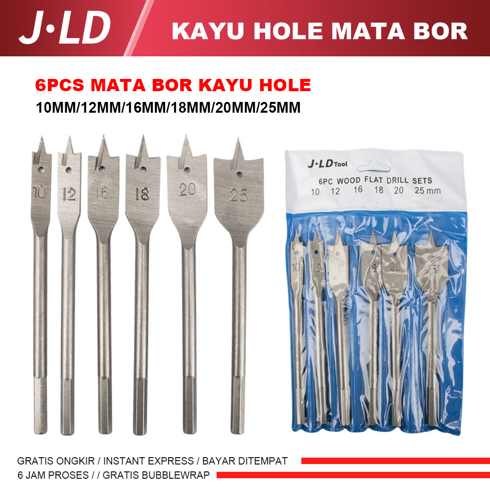 Jual JLD 6pcs mata bor kayu set kayu hole mata 10mm 12mm 16mm 18mm 20mm ...