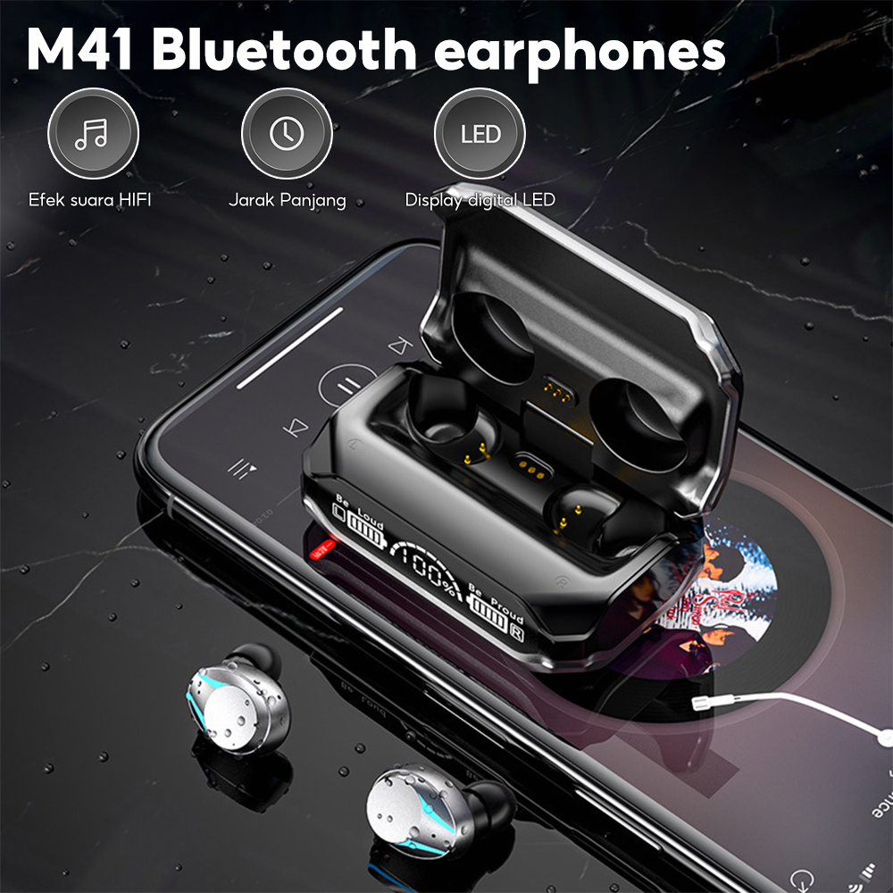 Jual TWS M41 Headset Bluetooth Full Bass Stereo Wireless Earphone Noise Cancelling Tahan Air ...