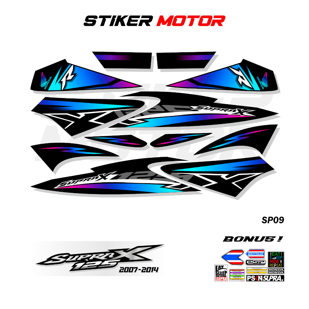 Jual SP09 STRIPING SUPRA X 125 KARBU LAMA MOTIF VARIASI RAINBOW COLOR ...