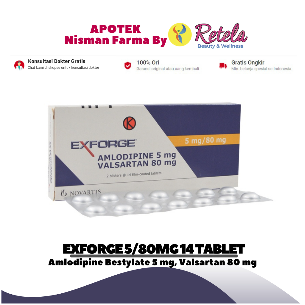 Jual EXFORGE 5/80MG 1 STRIP 14 TABLET ( Amlodipine Bestylate 5 mg ...