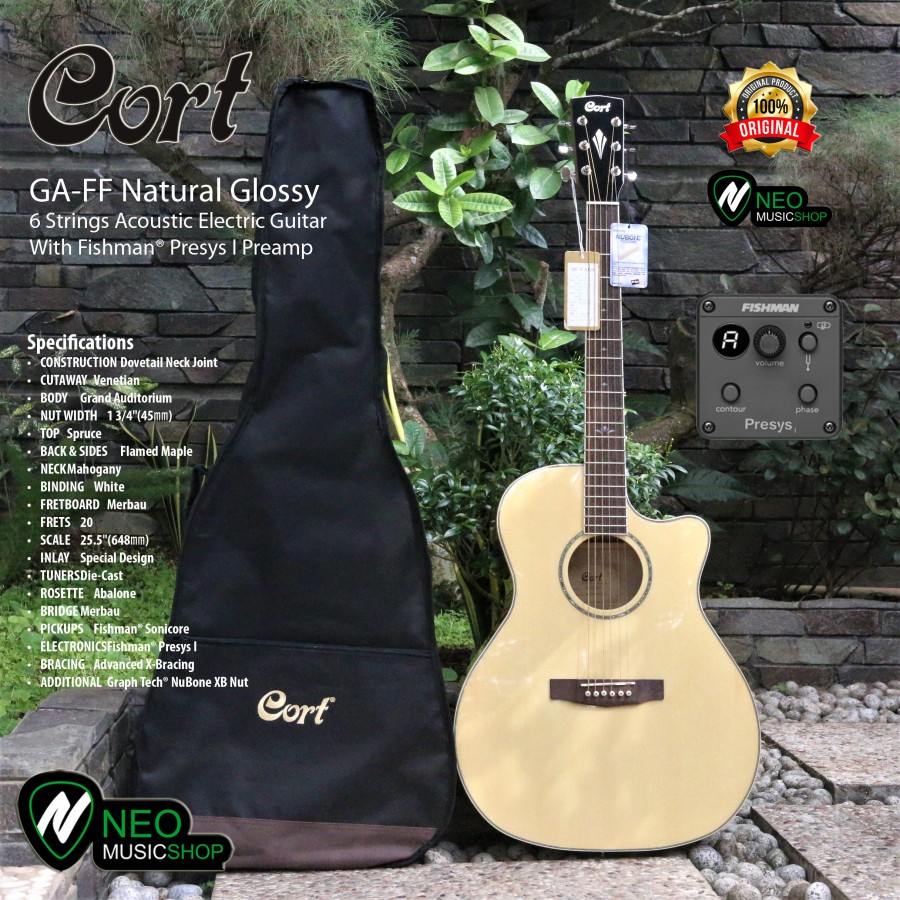Jual Cort GA-FF Natural Glossy 6 Strings Acoustic Electric Guitar ...