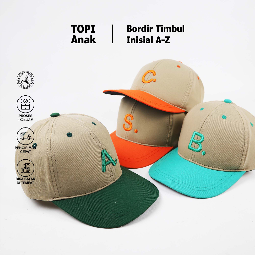 Jual Topi Anak Bordir Inisial A-Z / Topi Anak Huruf Alfabeth Usia 3-12 ...