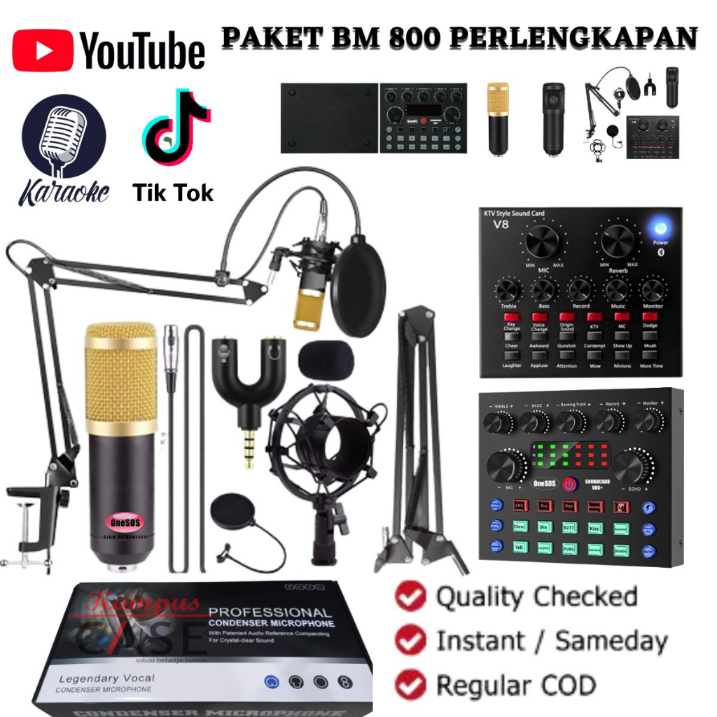 Jual Promo Super Lengkap Mic Condenser BM800 + Stand + Pop Filter + Soundcard V8S V8S+ Bluetooth ...