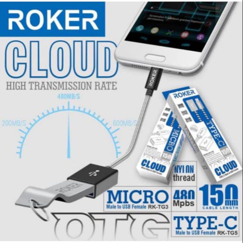 Jual KABEL AUX ROKER CLOUD / KABEL OTG ROKER TYPE-C MODEL RK-TGK ...
