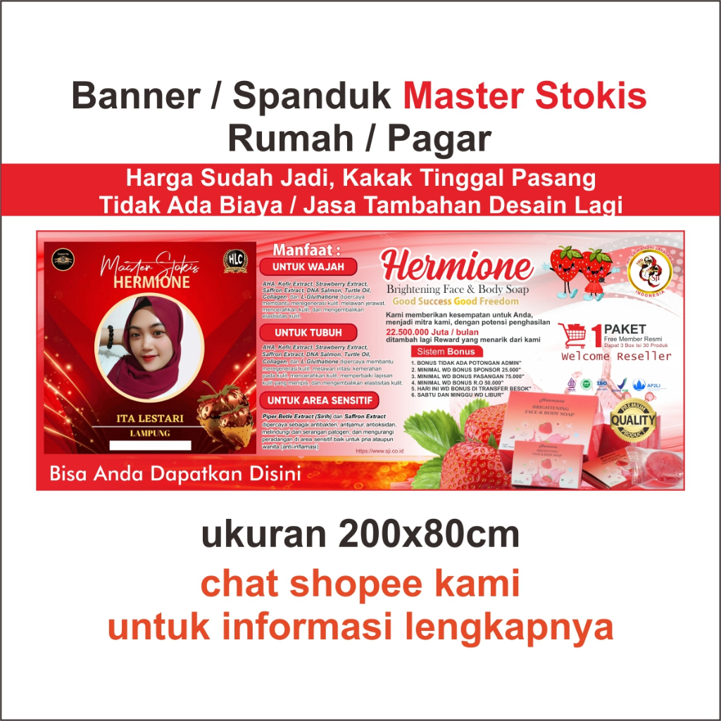 Jual Banner Spanduk Master Stokis Hermione uk,200x80cm | Shopee Indonesia