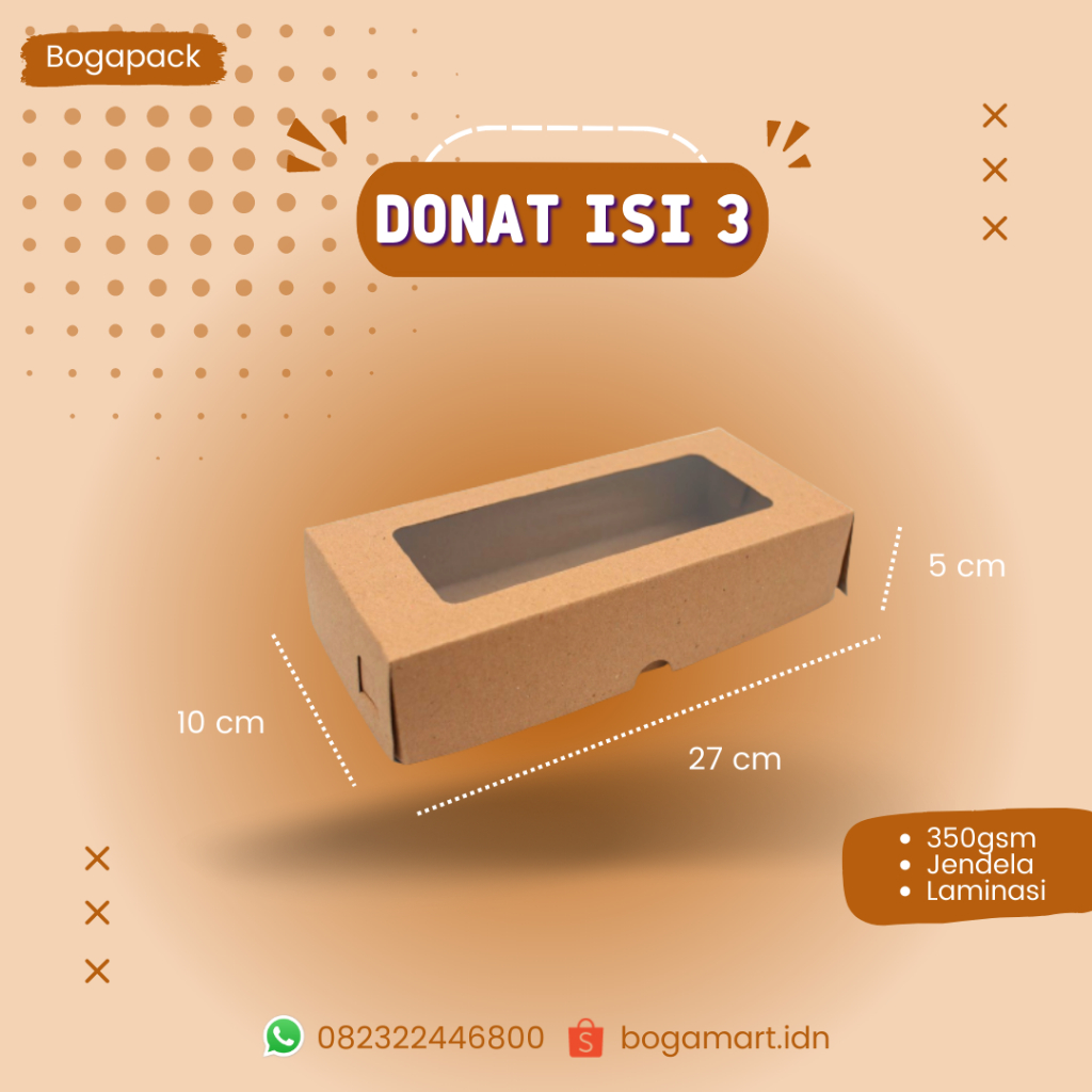 Jual Dus Kraft 27x10x5cm 350gsm dan 290gsm laminasi dalam / Dus Donat ...