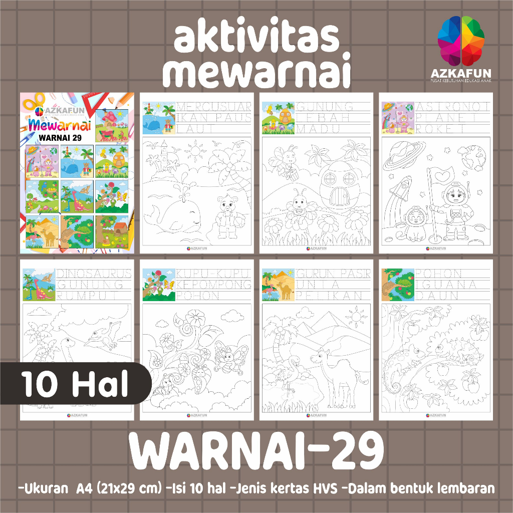 Jual Lembar Belajar Mewarnai Binatang dan pemandangan - Worksheet Anak ...