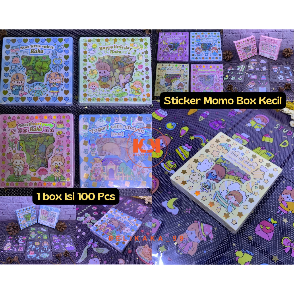 Jual (1 BOX 100 PCS) STICKER MOMO BOX KECIL AESTHETIC TRANSPARANT ANTI ...