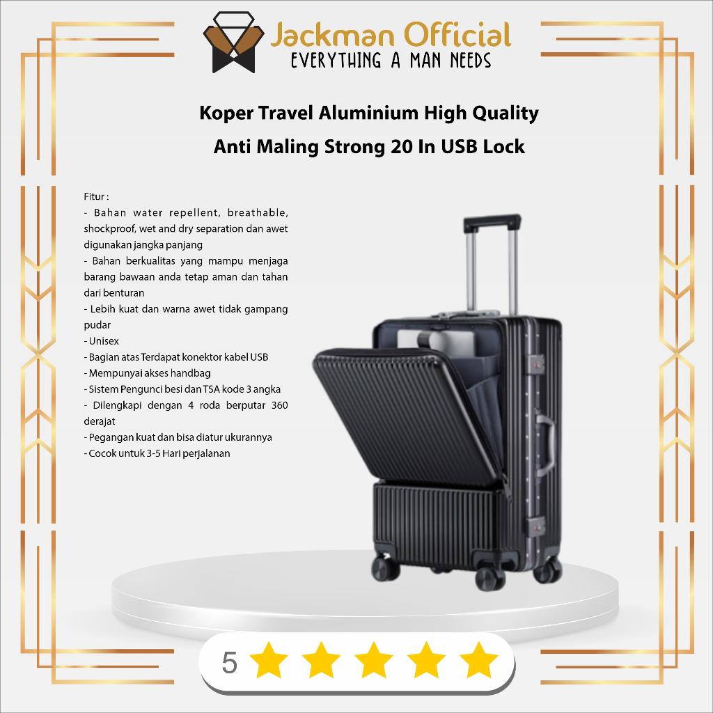 Jual Koper Travel Aluminium High Quality Anti Maling Strong 20 In USB ...