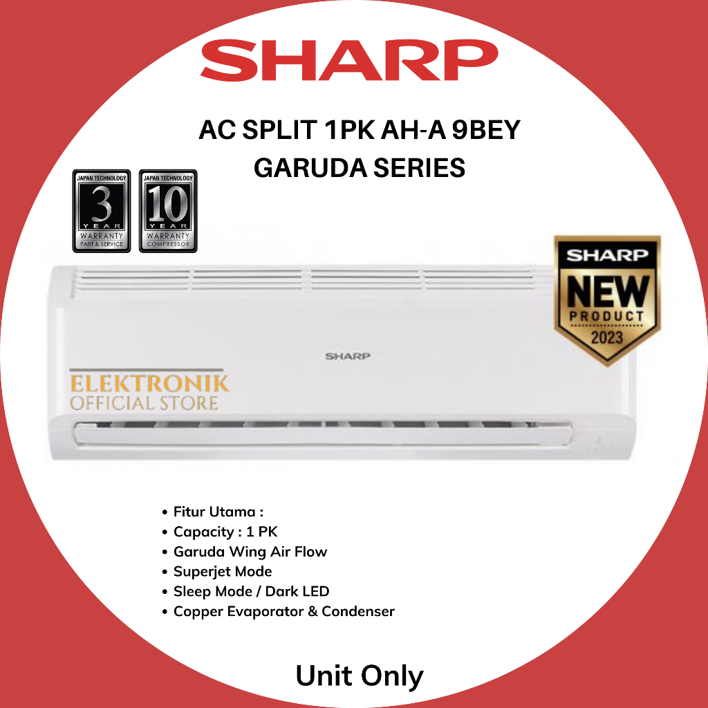 Jual SHARP AC 1 PK AC STANDART AH-A 9BEY UNIT ONLY | Shopee Indonesia