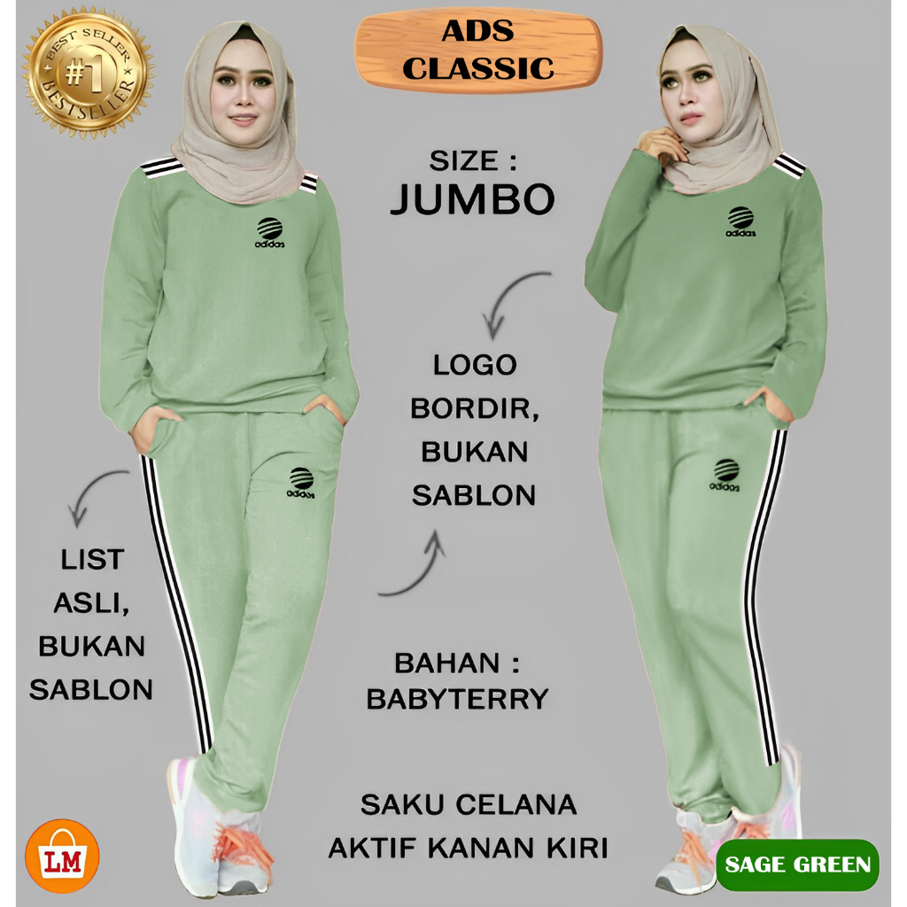 Jual LM 18158 Baju Setelan Pakaian Olahraga Senam Training Wanita ADS CLASSIC TERBARU TERMURAH ...