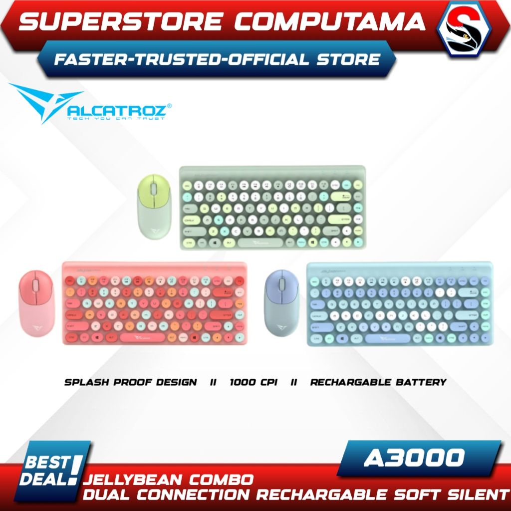 Jual Keyboard Mouse Wireless Bluetooth Alcatroz JellyBean A3000 Soft ...