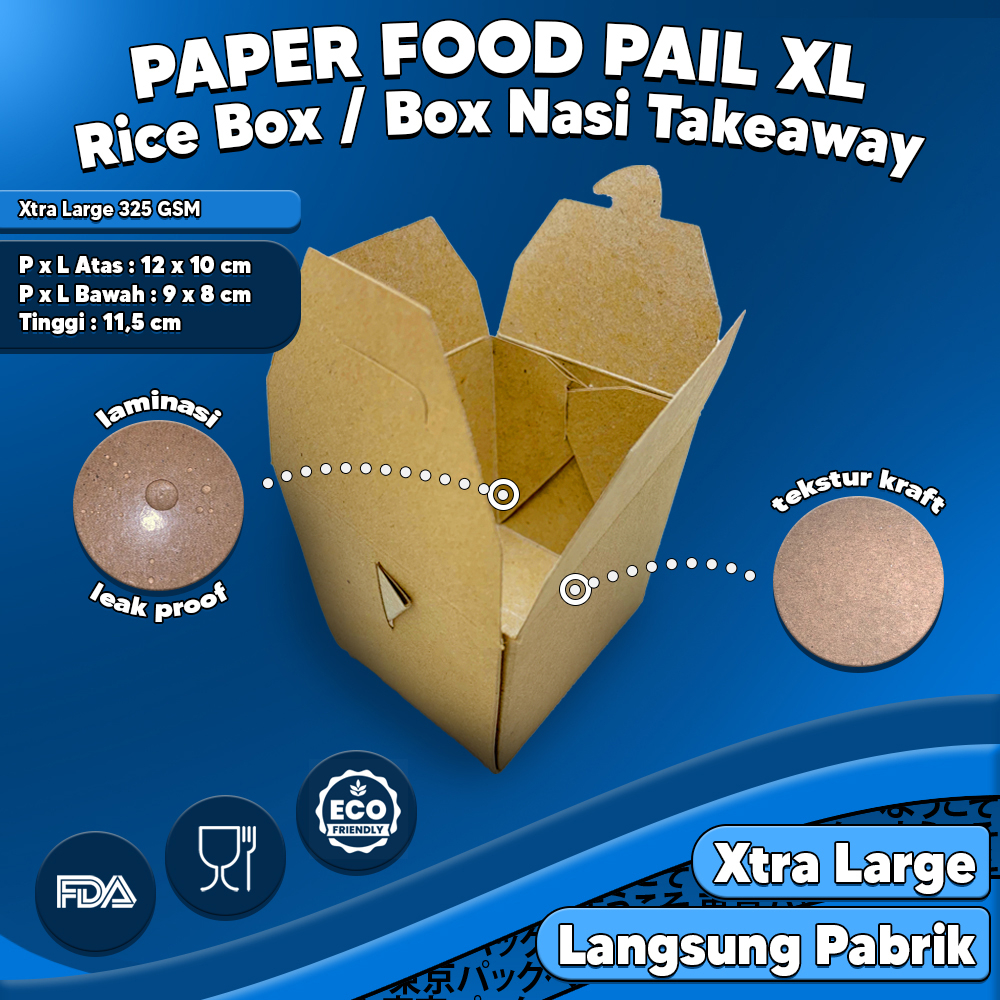 Jual FOOD PAIL XL/RICE BOX PAPER XL/FOOD PAIL BOX KRAFT XTRA LARGE ...