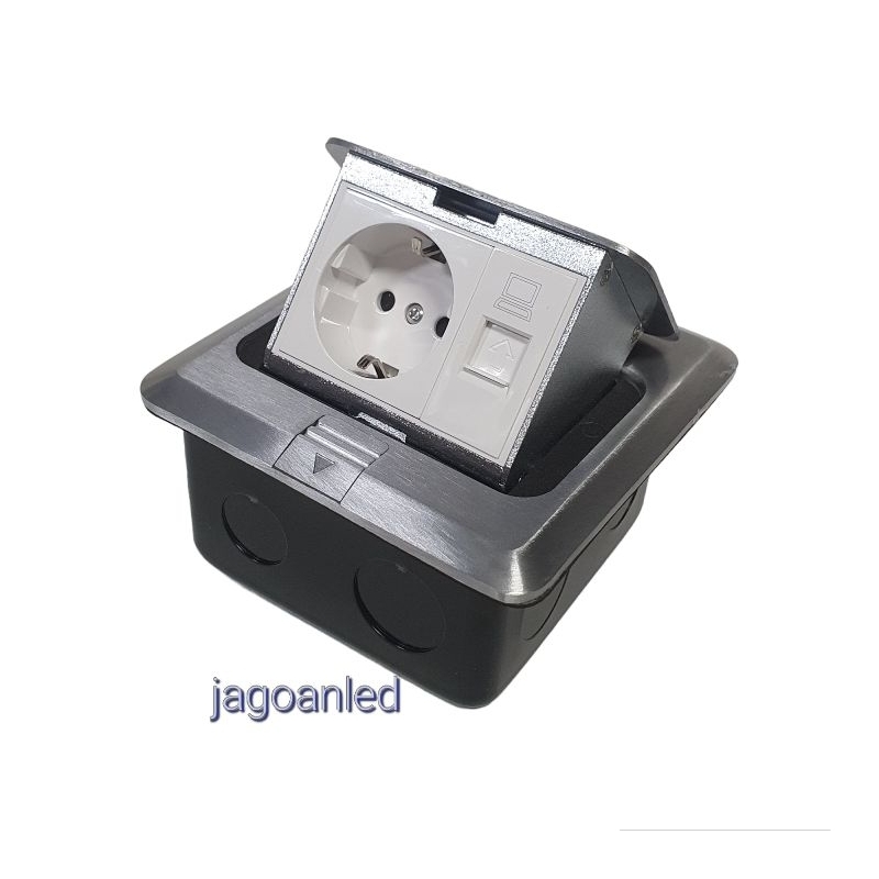 Jual Stop Kontak Lantai Tanam Arde EU Socket + Data RJ45 Pop Up ...