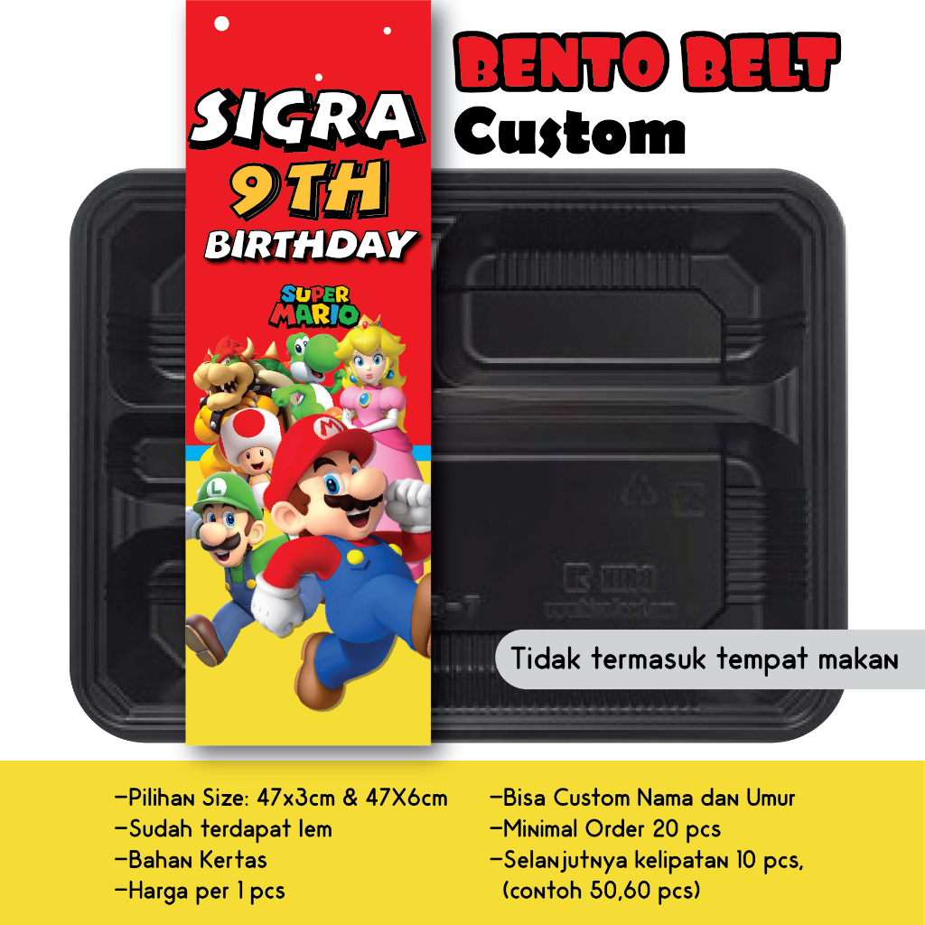 Jual BENTO BELT MARIO SUPER MARIO CUSTOM UCAPAN KOTAK MAKAN KERTAS ...