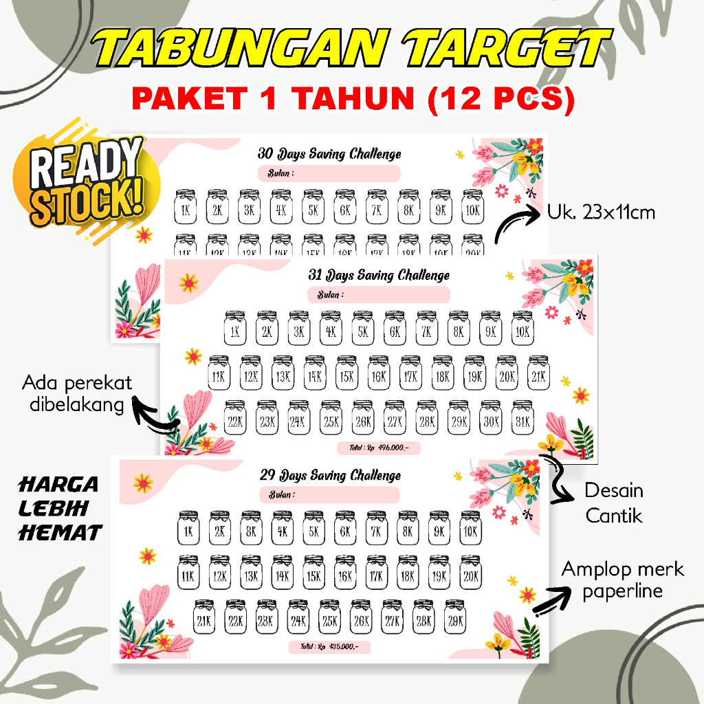 Jual AMPLOP TARGET / SAVING CHALLENGE / MENABUNG / TABUNGAN / 30 HARI ...