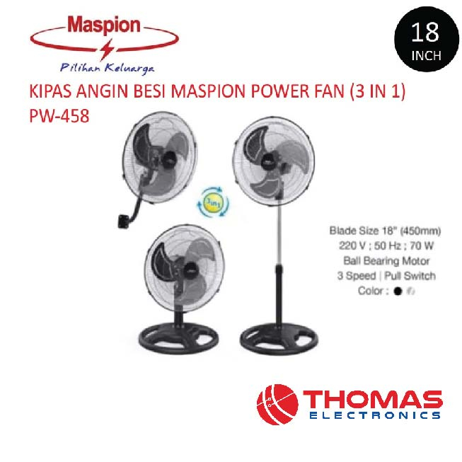 Jual KIPAS ANGIN BESI MASPION POWER FAN PW458 PW 458 STAND FAN WALL FAN ...