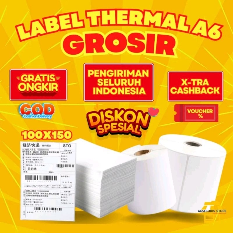 Jual KHUSUS GOSEND KERTAS THERMAL LABEL STICKER BARCODE UKURAN A6 ...
