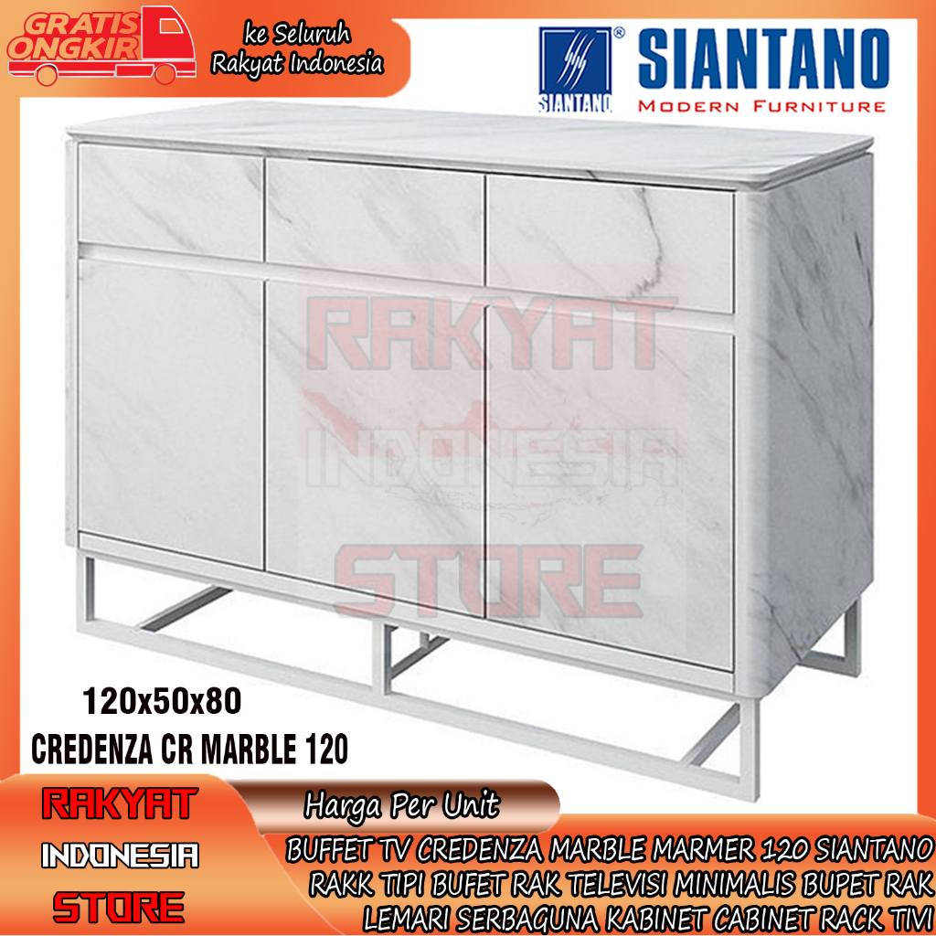 Jual [Kargo] RAK TIPI MEJA 3 LACI 3 PINTU CREDENZA CR MARBLE MARMER 120 ...