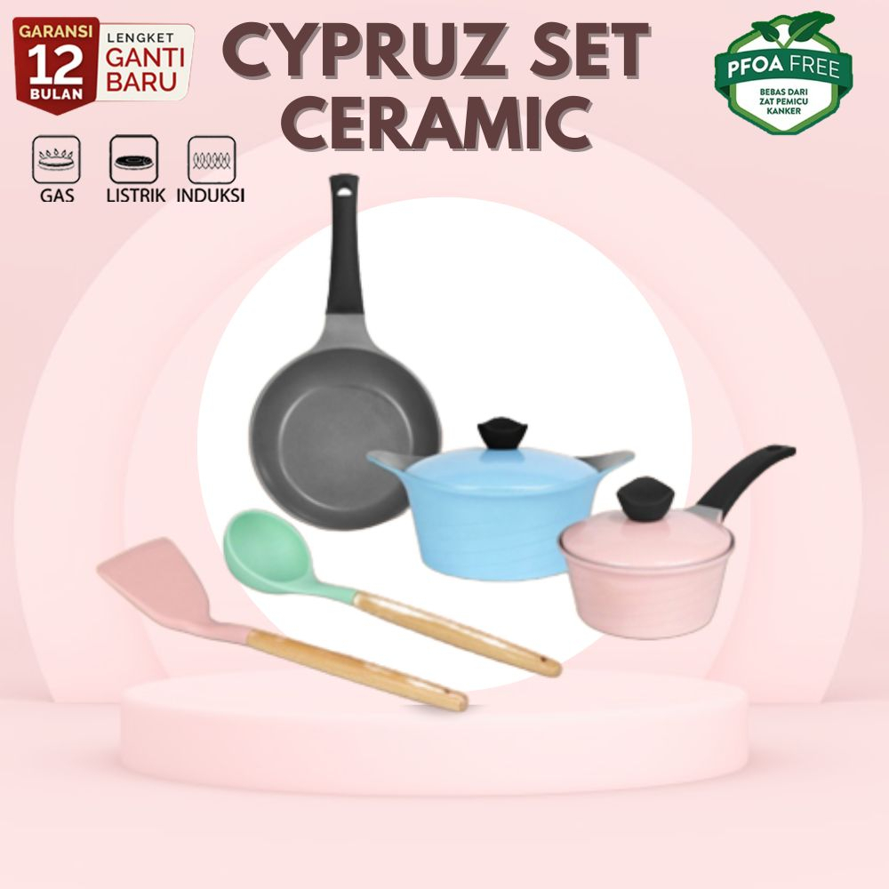 Jual Cypruz Cookware Essential Set Ceramic Diecast PI 0944 Panci Wajan ...