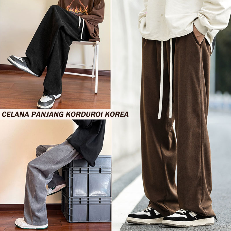Jual celana corduroy pria jumbo celana panjang pria korean style celana gombrong pria kulot ...