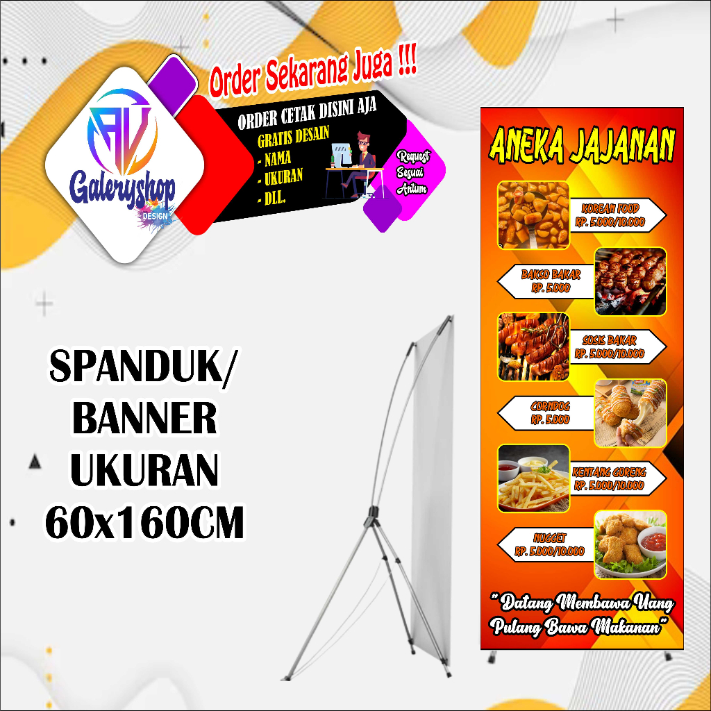 Jual spanduk, banner aneka jajanan kekeinina , makanan ringan dll ...