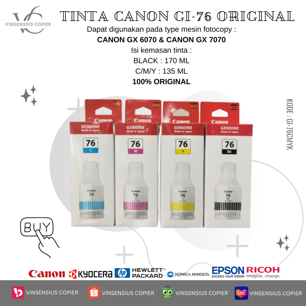 Jual Tinta Canon GI-76 Refill Ink Bottle for Canon GX7070 GX6070 ...
