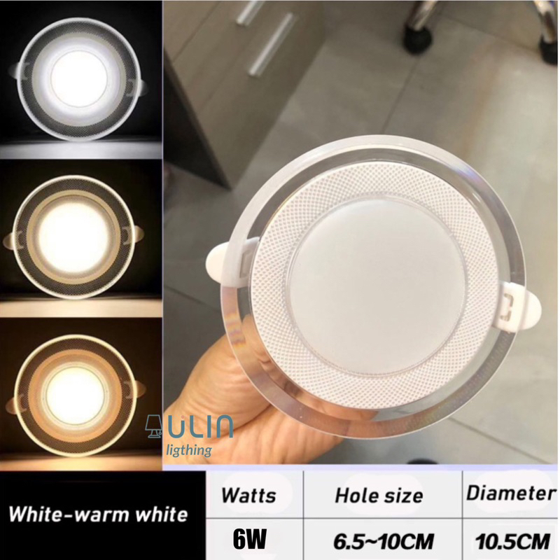 Jual Lampu LED Downlight 3 warna 6w 7w 9w Kuning biru Ungu Inbow 6Watt Kaca 6 Watt 3 step Panel ...