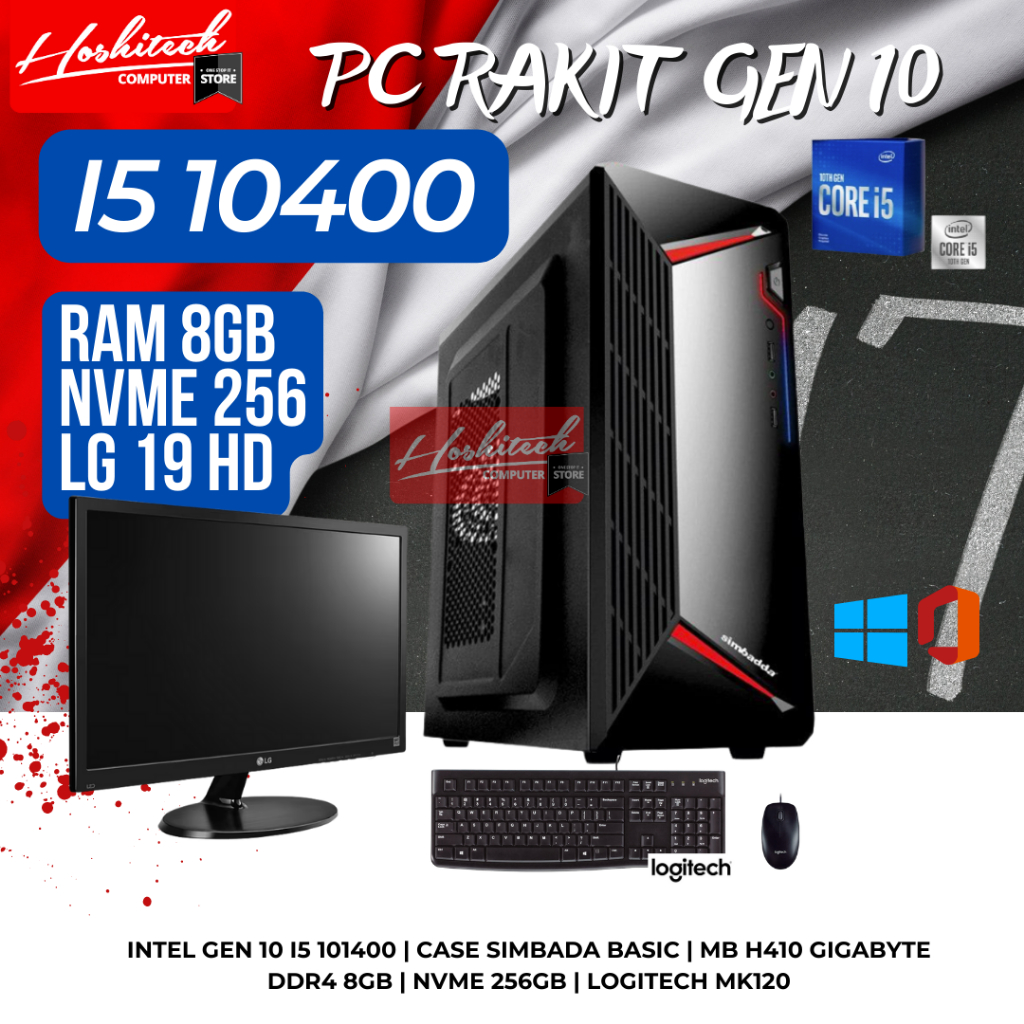 Jual PC RAKITAN i5 INTEL 10400 RAM 8GB NVME 256GB MONITOR 19" KANTOR SEKOLAH | Shopee Indonesia