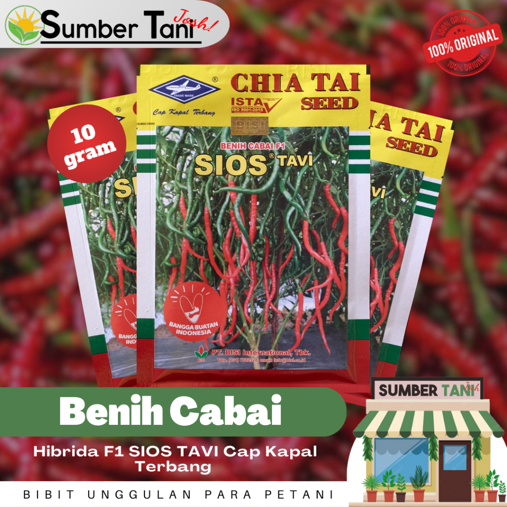 Jual Benih Cabai Keriting Hibrida F1 SIOS TAVI Kemasan 10 gram Cap Kapal Terbang | Shopee Indonesia