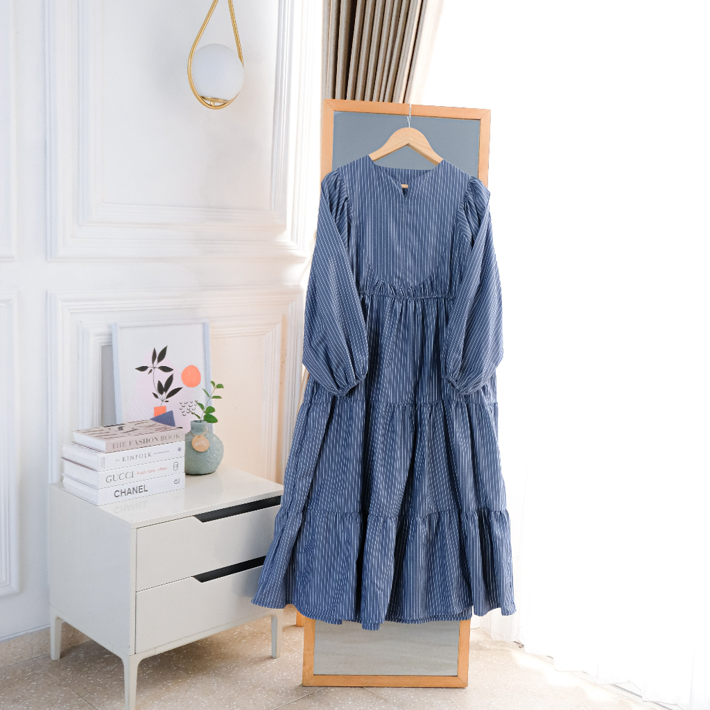 Jual Yoona Midi Dress Bahan Katun Salur | Shopee Indonesia