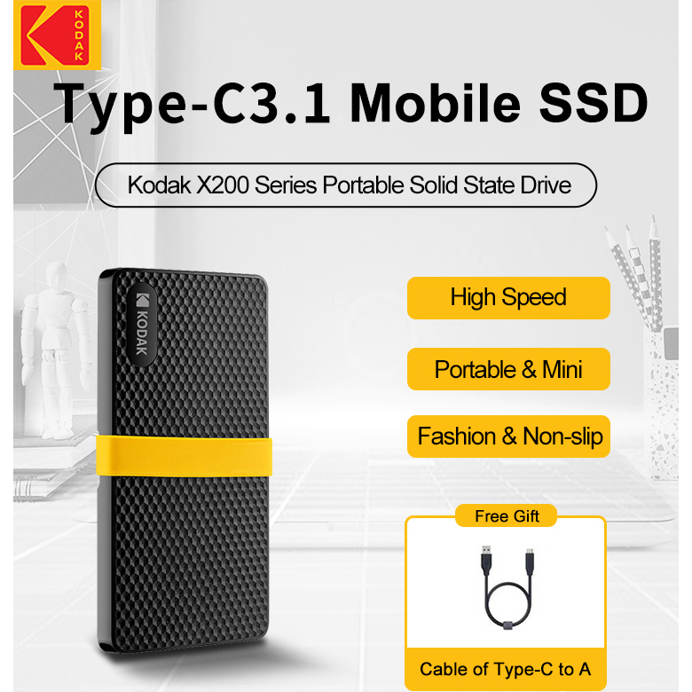 Jual KODAK X200 External SSD Hard Drive Mini Portable USB C 256GB 512GB ...