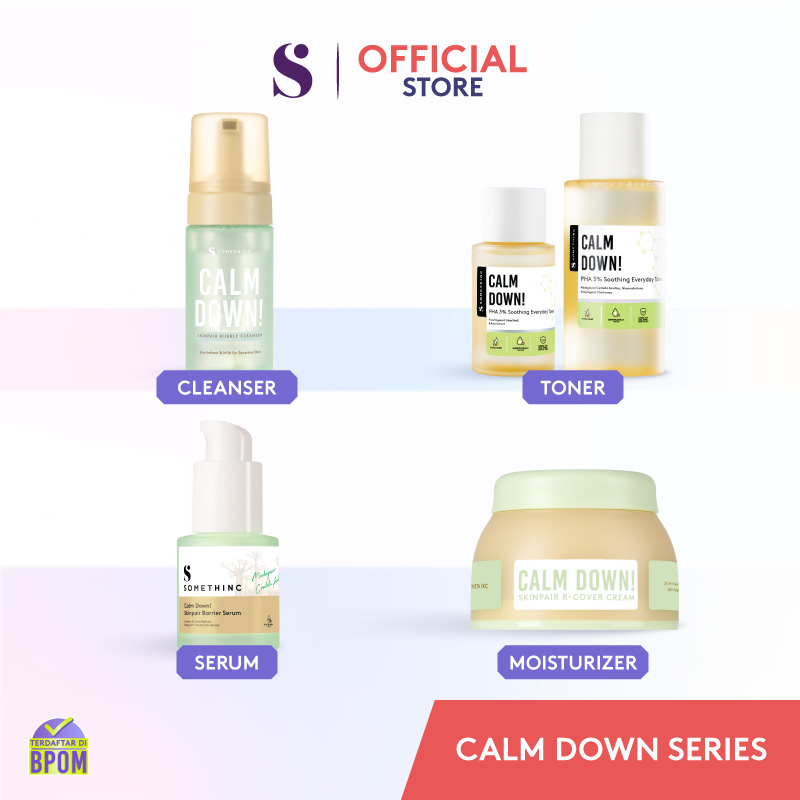 Jual SOMETHINC Calm Down! Series (Bubble Cleanser, Barrier Serum, R ...