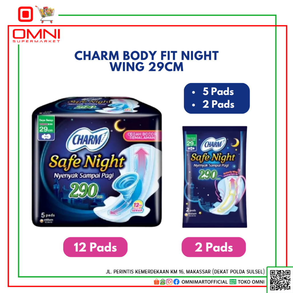 Jual Pembalut Charm Body Fit Night Wing 29cm 5 & 2 Pads | Shopee Indonesia