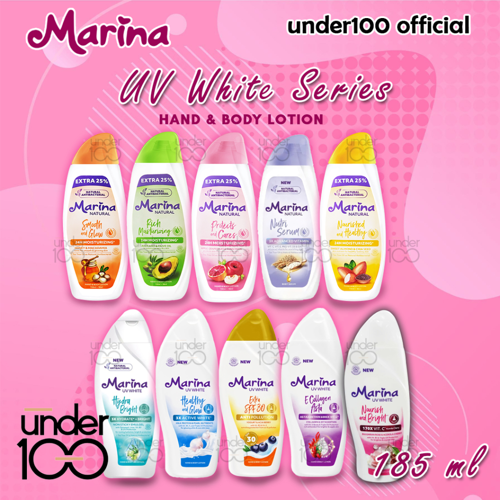 Jual Under100 Marina Hand Body Lotion & Body Serum UV White 185 ml ...