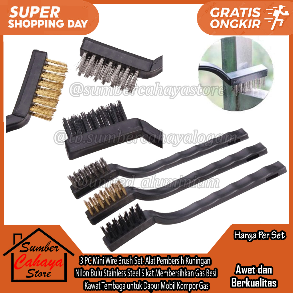 Jual 3 PC Mini Wire Brush Set Alat Pembersih Kuningan Nilon Bulu ...