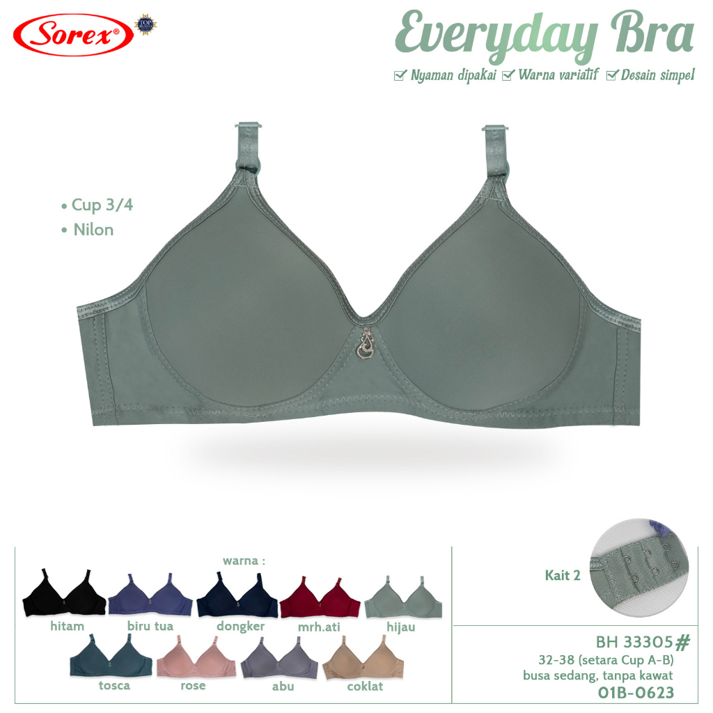 Jual Bra BH Sorex 33305 Tanpa Kawat Busa Tipis Kait 2 (Cup A) | Shopee Indonesia