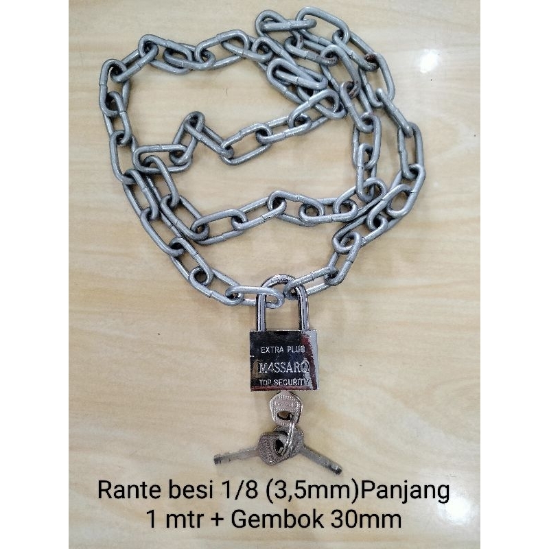 Jual Rante besi kapal 1/8 (3,5mm)Panjang 1 mtr + Gembok 30mm | Shopee ...