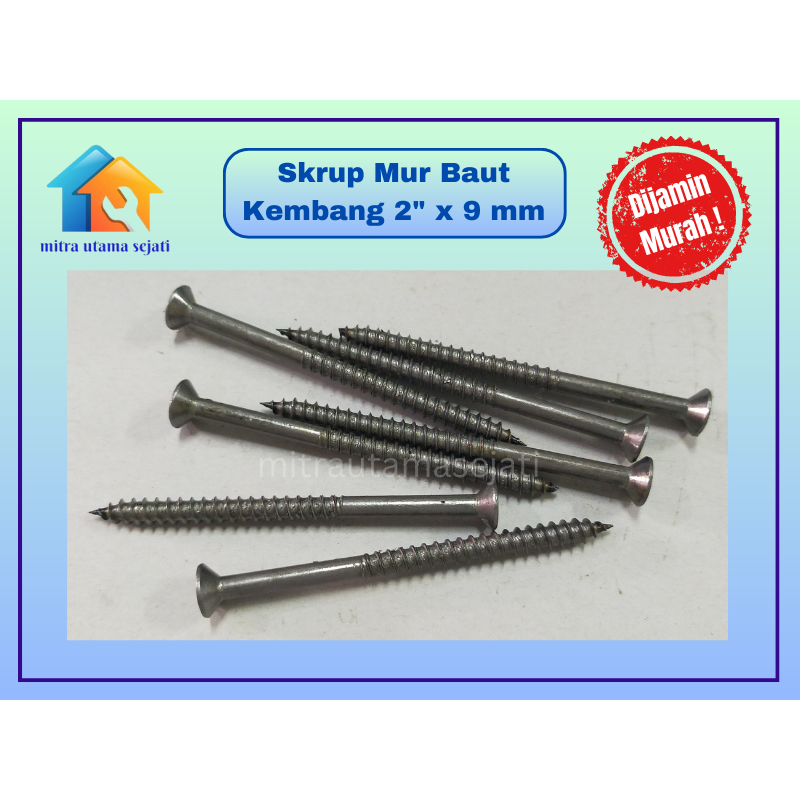 Jual Sekrup Skrup Mur Baut Kembang 2 Inch x 9 mm Kayu Tembok Gypsum | Shopee Indonesia