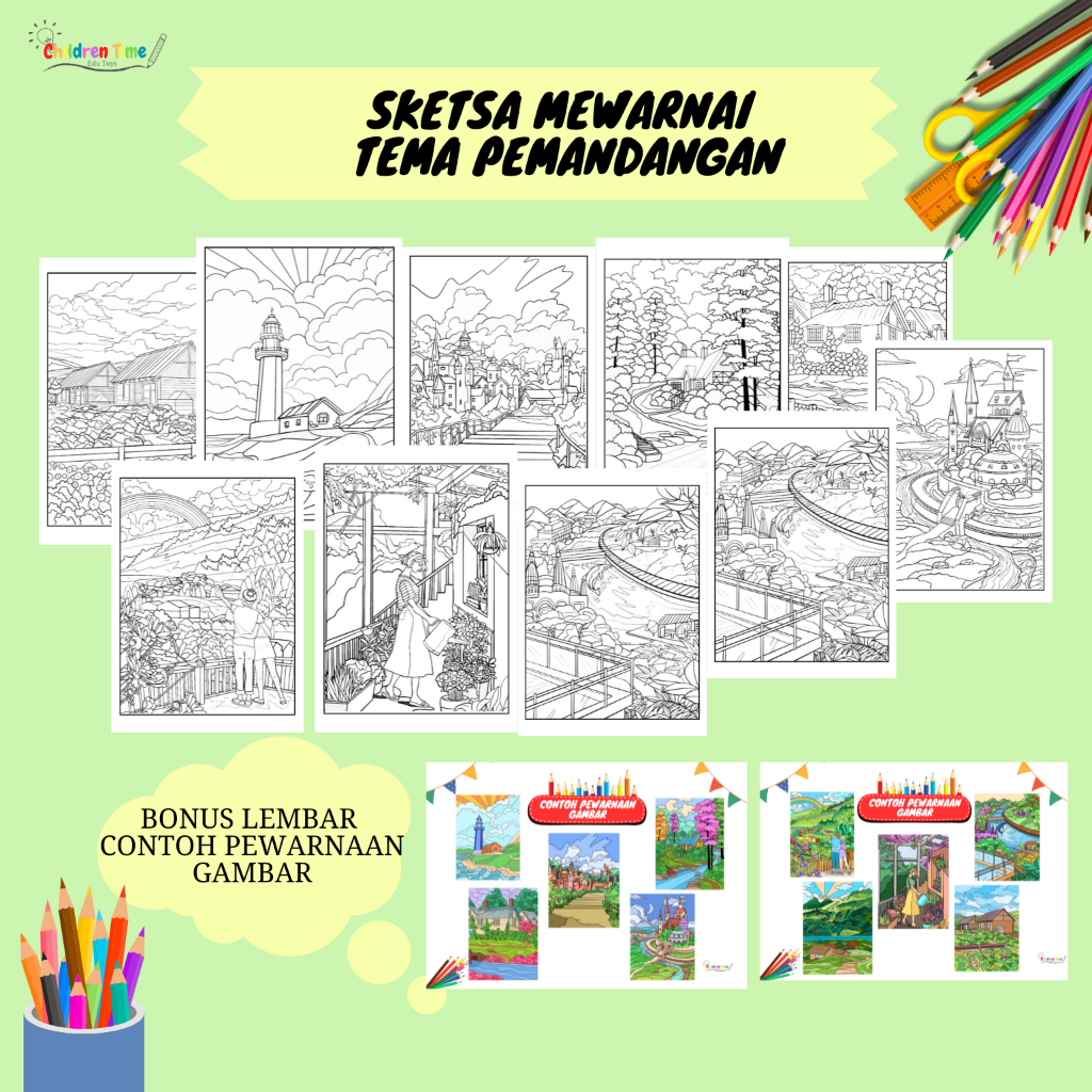 Jual GAMBAR MEWARNAI TEMA PEMANDANGAN/SKETSA GAMBAR PEMANDANGAN ...