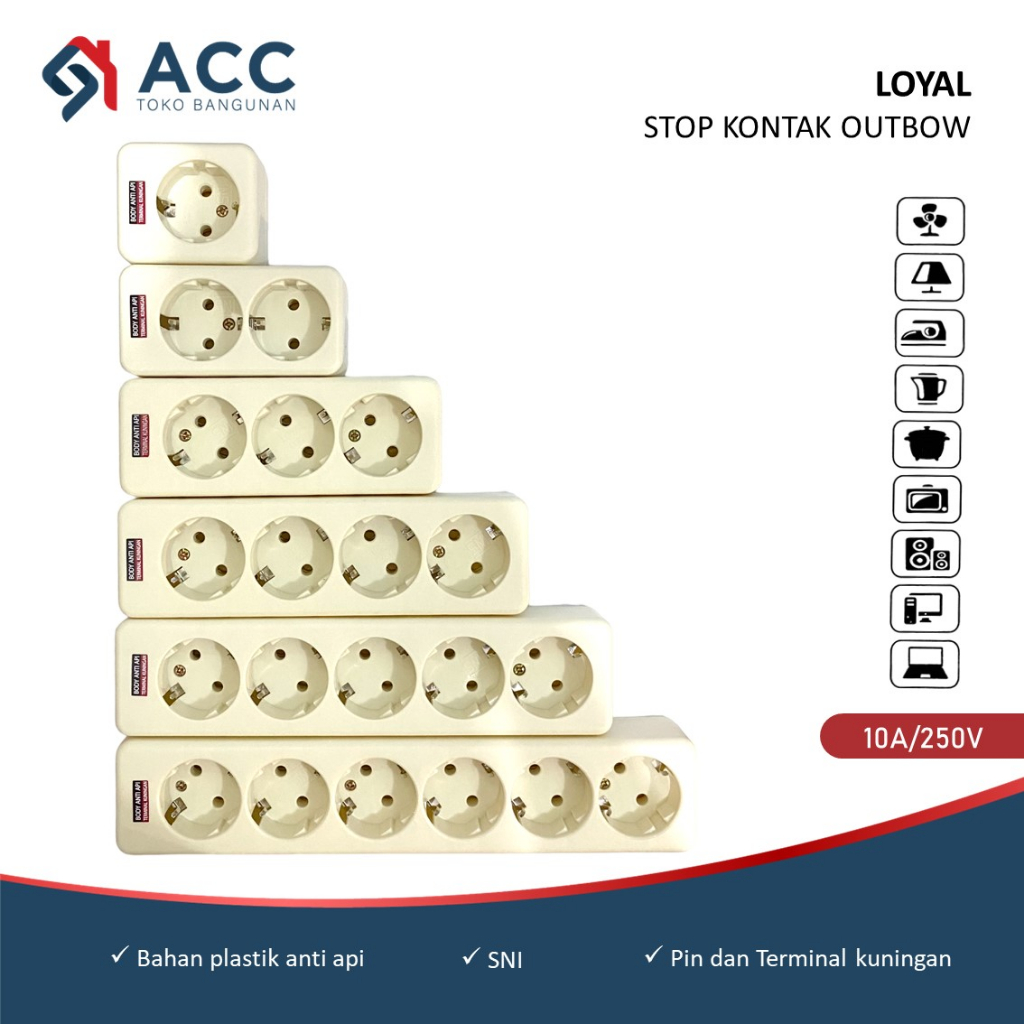 Jual LOYAL Stop Kontak OUTBOW OB 1 2 3 4 5 6 Lubang Kuningan SNI | Shopee Indonesia