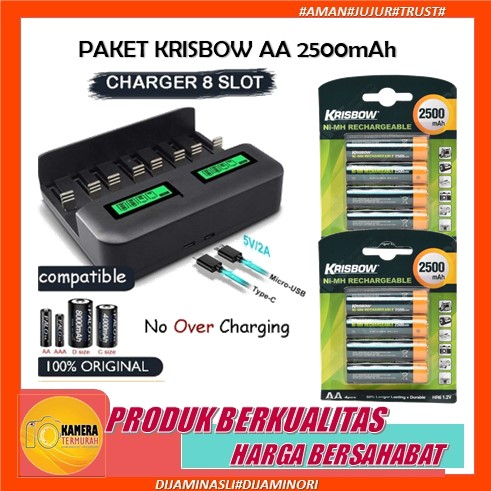 Jual Krisbow Set Baterai Rechargeable Size Aa 2500 Mah 4 Pcs + Charger ...