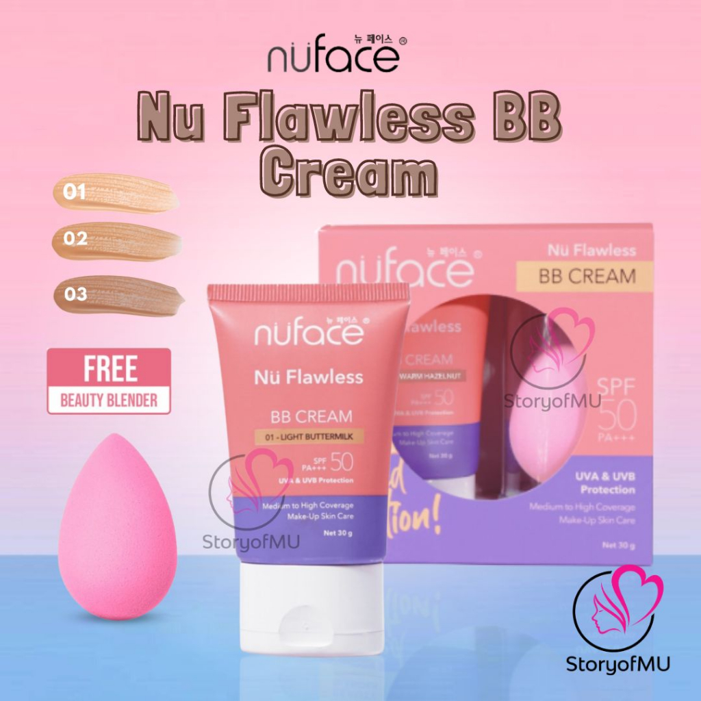 Jual NUFACE Nu Flawless BB Cream SPF50+++ 30gr Package Include Sponge - Foundation Cream ...