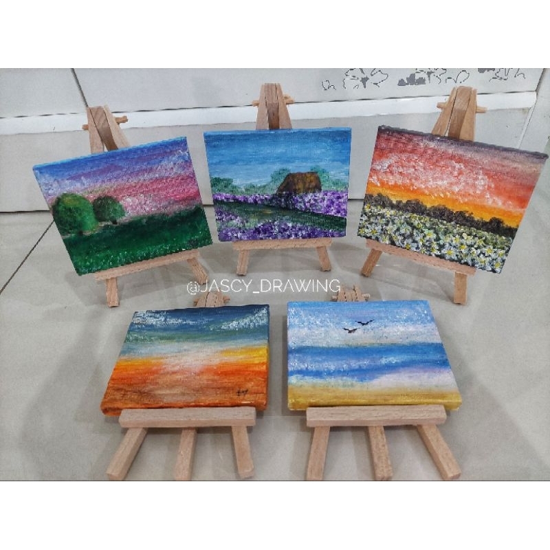 Jual Lukisan kecil aesthetic (8x10cm) + easel (15cm) | Shopee Indonesia