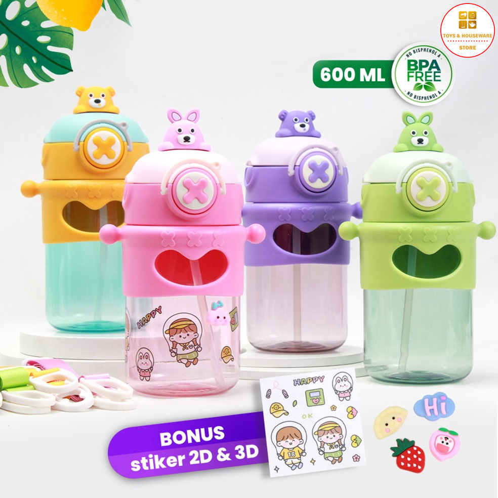 Jual Botol Air Minum Anak 600ml BPA FREE Gratis Stiker 2D & 3D | Shopee ...