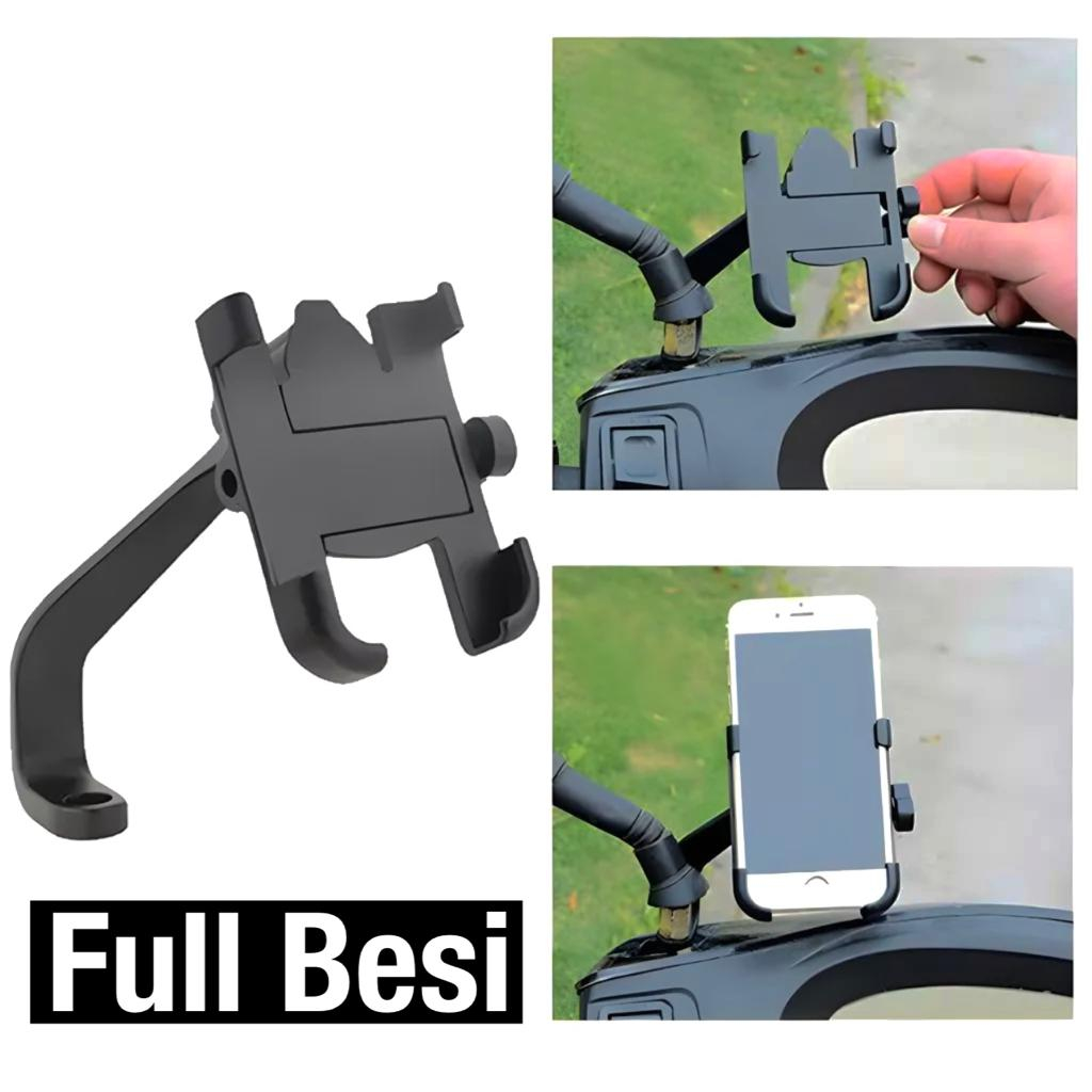 Jual Phone Holder HP Full Besi Tempat Dudukan Penyangga Stand Handphone Spion dan Stang Di Motor ...